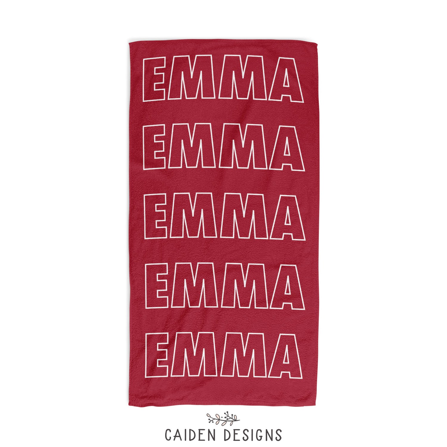 Large Repeat Name Personalized Beach Towel - Caiden Designs