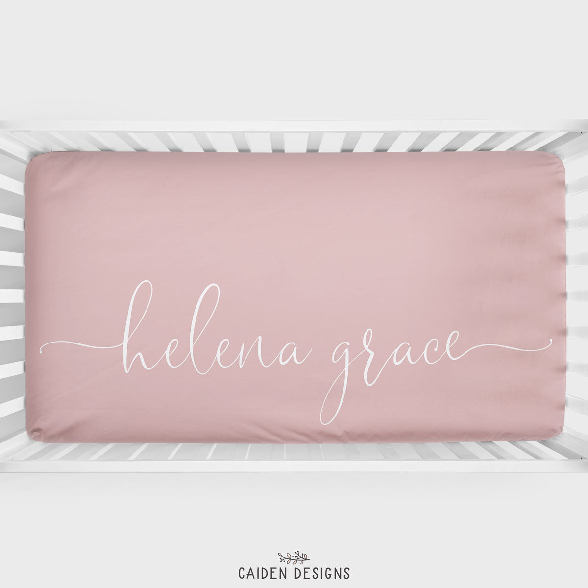 Dusty Pink Script Personalized Crib Sheet - Caiden Designs